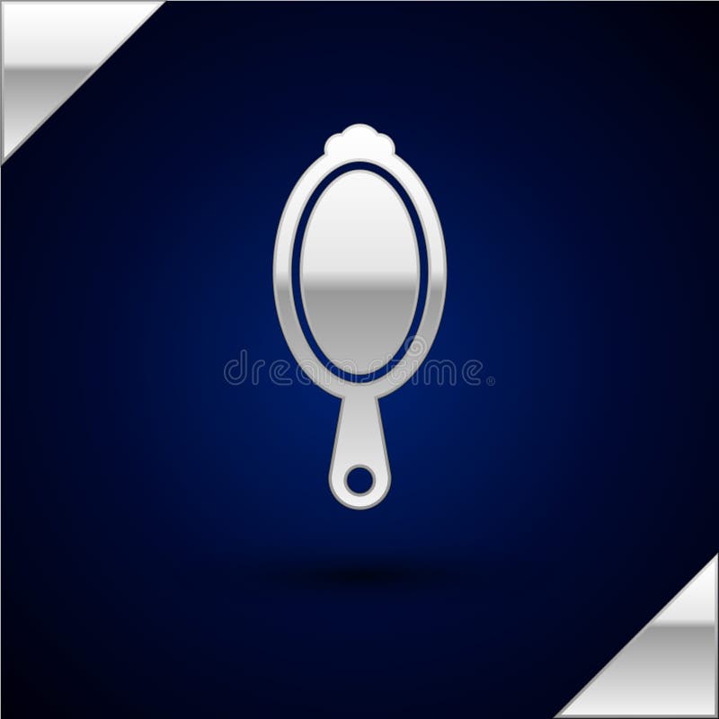 Silver Magic Hand Mirror Icon Isolated on Dark Blue Background. Vector ...
