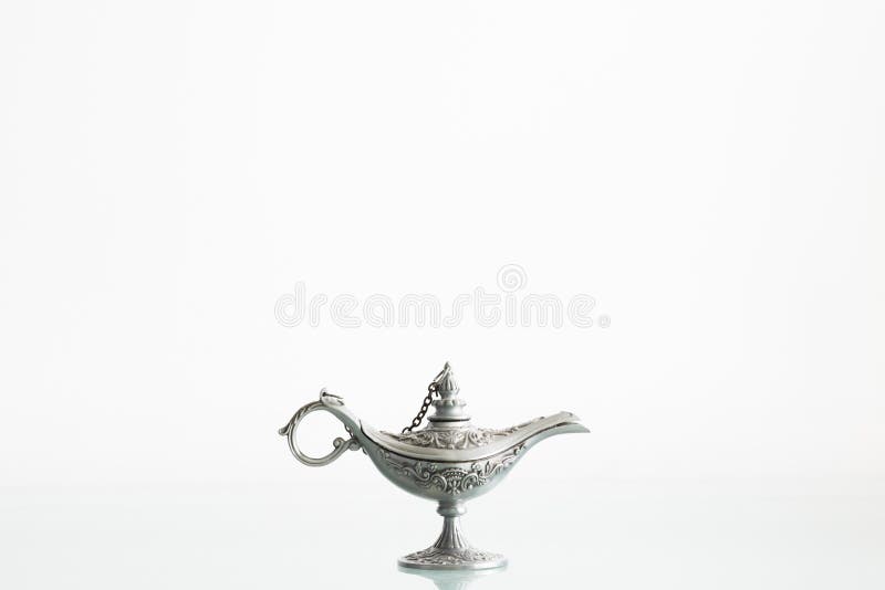 Silver Genie Lamp Isolated on White Background Stock Photo - Image of ...