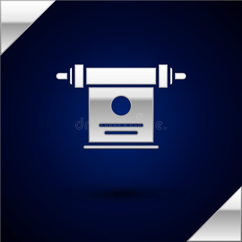 Silver Magic Scroll Icon Isolated on Dark Blue Background. Decree ...