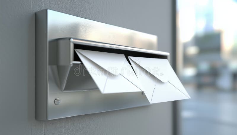 Silver Mailbox Receiving Empty Envelopes in a Drawing Stock Photo ...