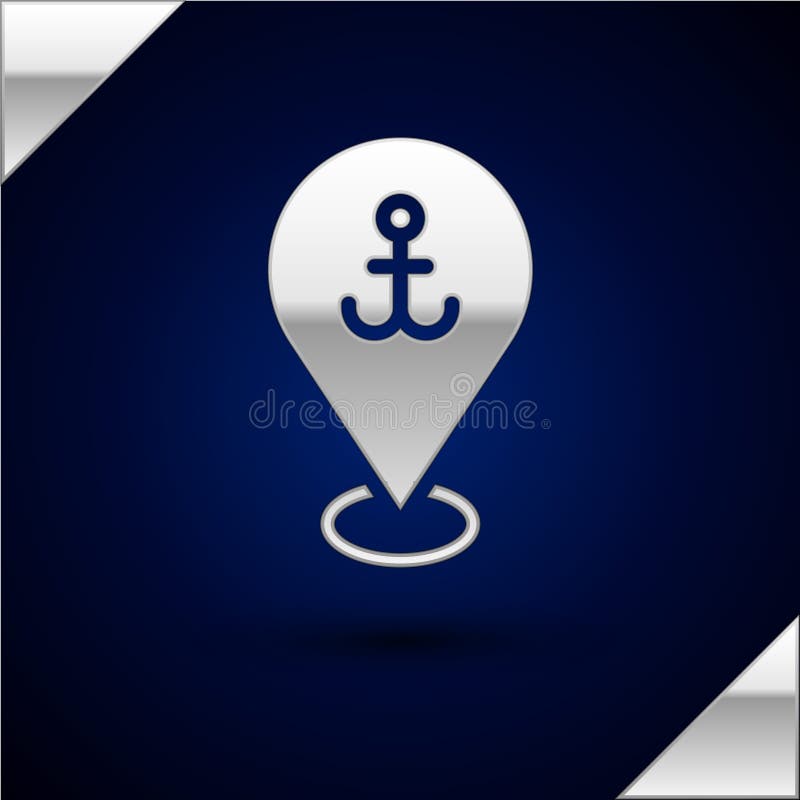Silver Map Pointer with Anchor Icon Isolated on Dark Blue Background ... Silver Map Pointer with Anchor Icon Isolated on Dark Blue Background ...