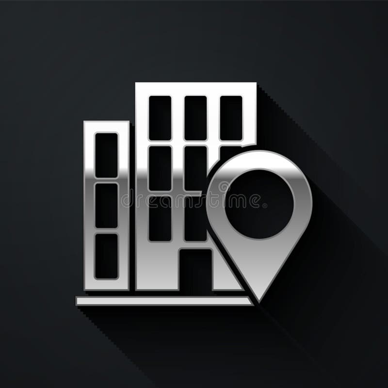 Silver Map Pointer with House Icon Isolated on Black Background. Home ...