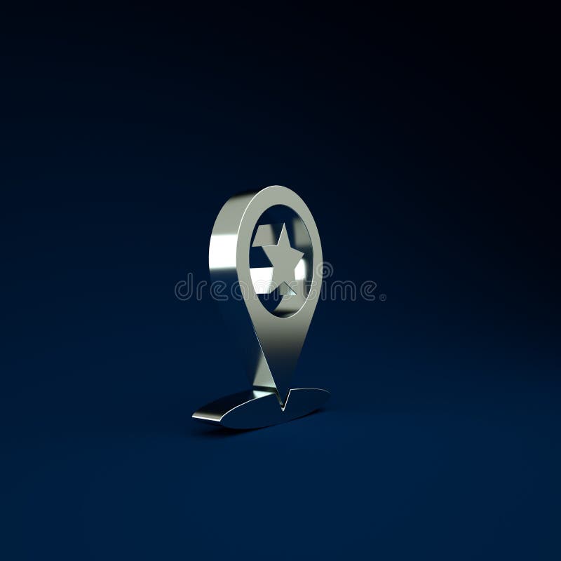 Silver Map Pointer with Star Icon Isolated on Blue Background. Star ... Silver Map Pointer with Star Icon Isolated on Blue Background. Star ...
