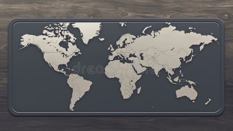 Silver Map on Wooden Surface: Dark Gray, International Style ...