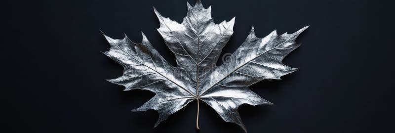 Silver Maple Leaf Autumn Design Elegant Silver Maple Leaf on Dark ...