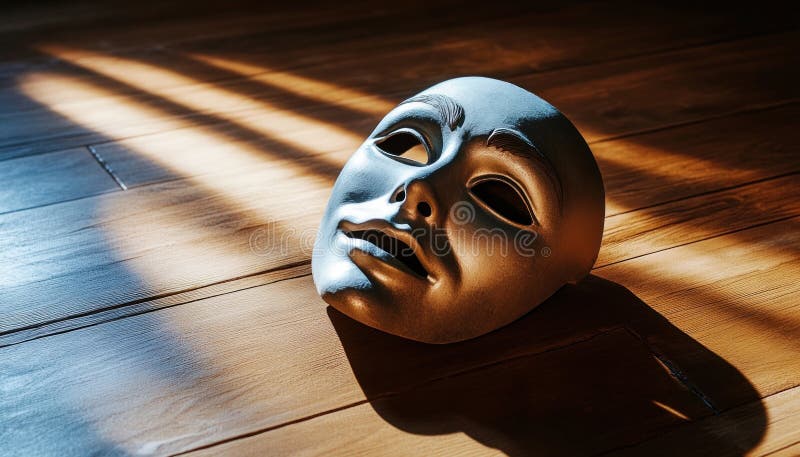 Silver Mask Lying on Wooden Floor with Dramatic Lighting Stock Image ...