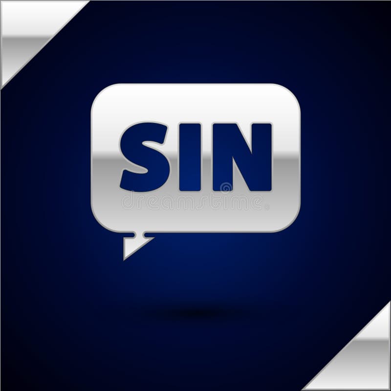 Silver Mathematics Function Sine Icon Isolated on Dark Blue Background ...