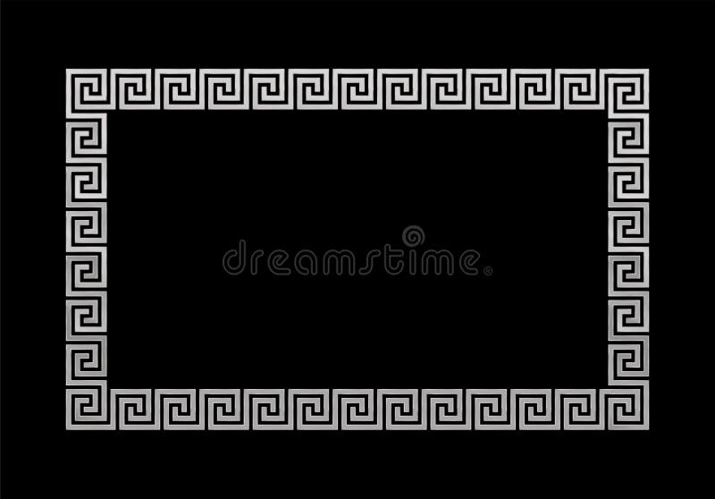 Silver Meander Rectangle Frame Ancient Greek Motif Black Background ...