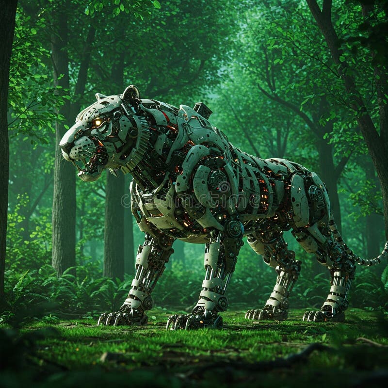 Silver Mecha tiger stock illustration. Illustration of cyborg - 374472820