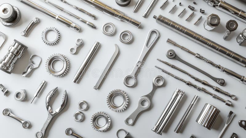 Silver Mechanical Tools Arranged Neatly on a White Surface. Concept of ...