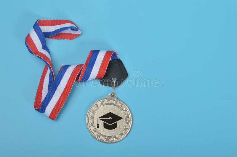Silver Medal with Graduation Hat Symbol. Education and Success Symbol ...
