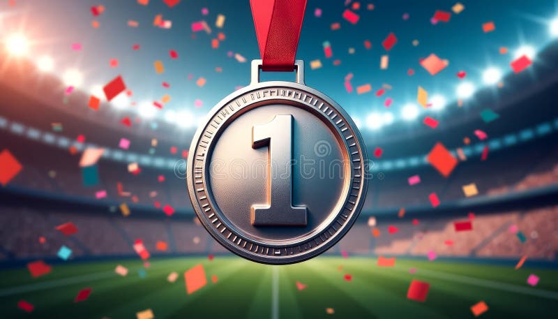 Silver Medal with the Number 1 on it Stock Photo - Image of match ...