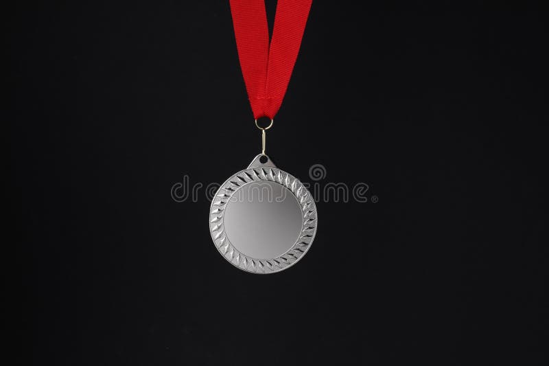 Silver Medal with Red Ribbon on Black Background Stock Photo - Image of ...