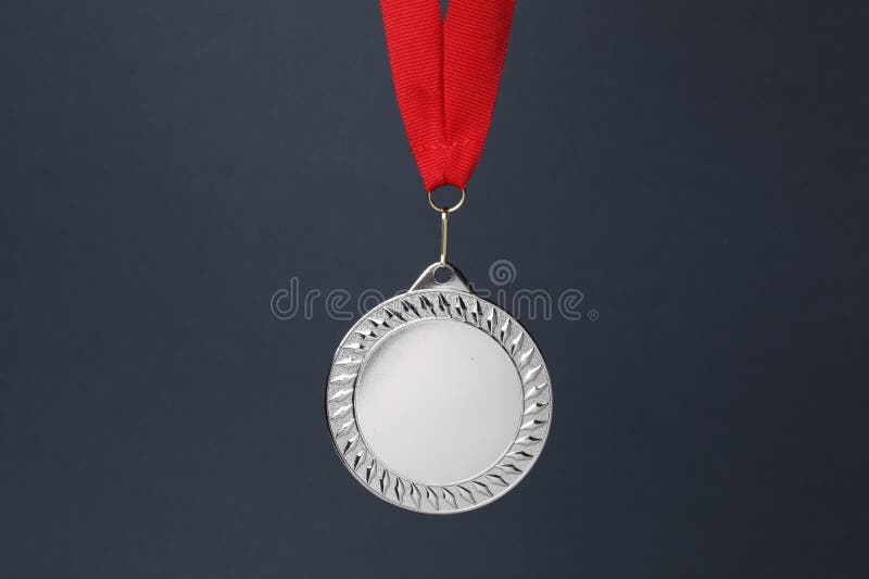 Silver Medal with Red Ribbon on Dark Grey Background Stock Image ...