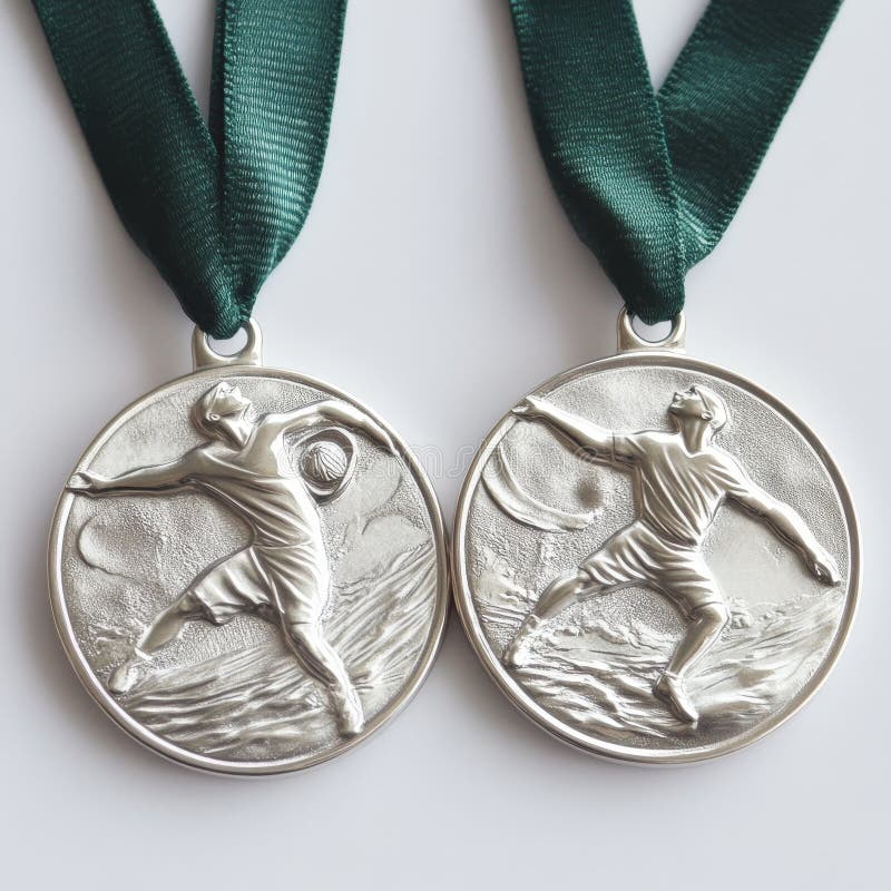 Silver Medal with a Runner on a White Background. 3D Rendering Stock ...