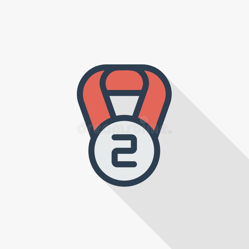 Silver Medal, Second Place Medal Thin Line Flat Color Icon. Linear ...