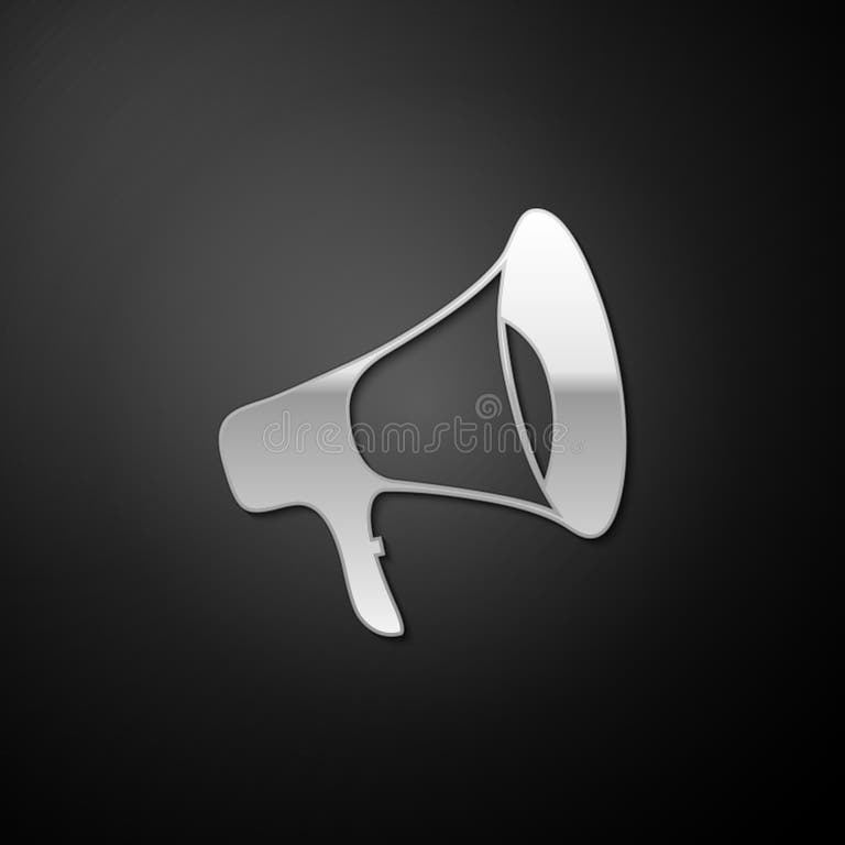 Silver Megaphone Icon Isolated on Black Background. Long Shadow Style ...