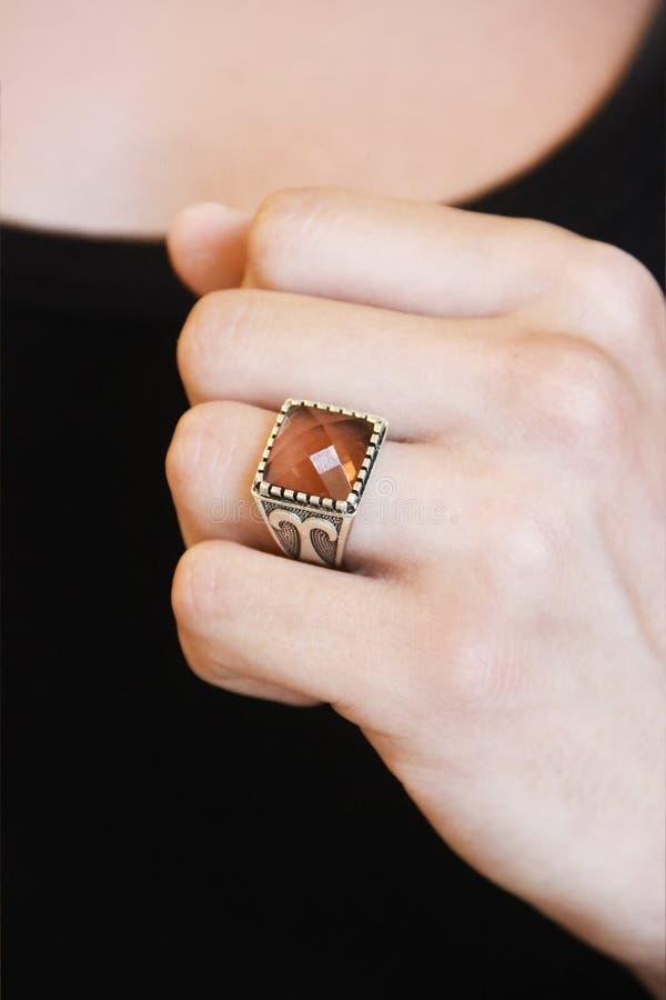 Silver Men`s Jewelry Ring with Natural Brown a Stone Sultanit Stock ...