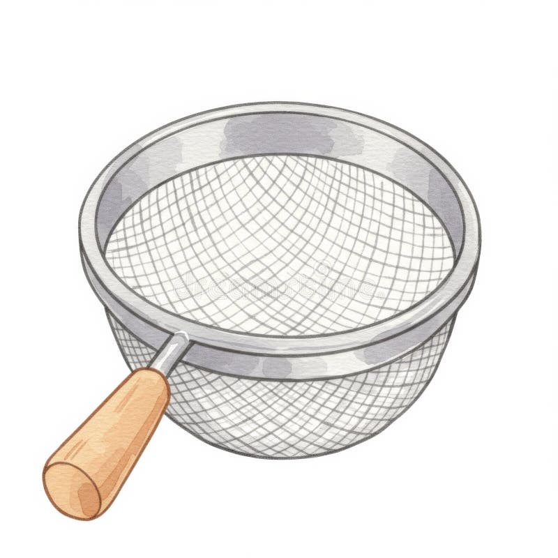 Silver Mesh Sieve with Wooden Handle Stock Illustration - Illustration ...