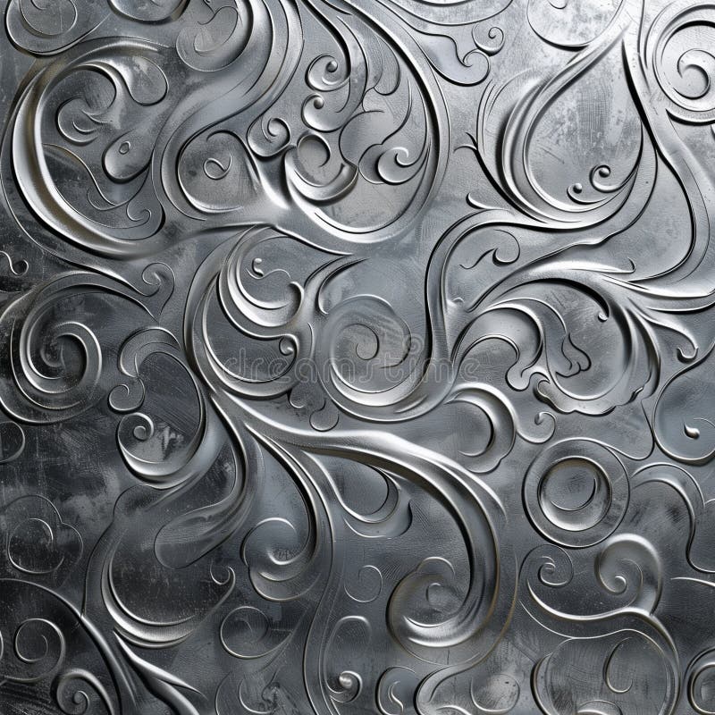 Silver Metal Background with Beautiful Embossed Swirls and Designs ...