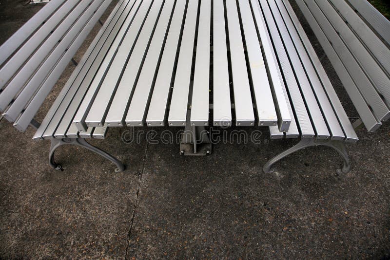 Silver Metal Benches and Table Stock Image - Image of seating, silver ...