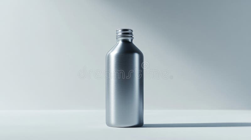 Silver Metal Bottle Mockup on Light Gray Background Stock Illustration ...