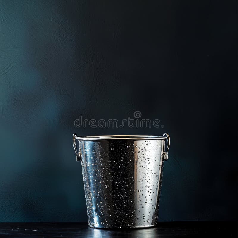 Silver Metal Bucket with Water Droplets on the Lid Stock Image - Image ...