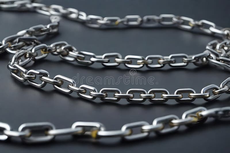 Silver Metal Chain with Multiple Linked Components in Front of a Grey ...