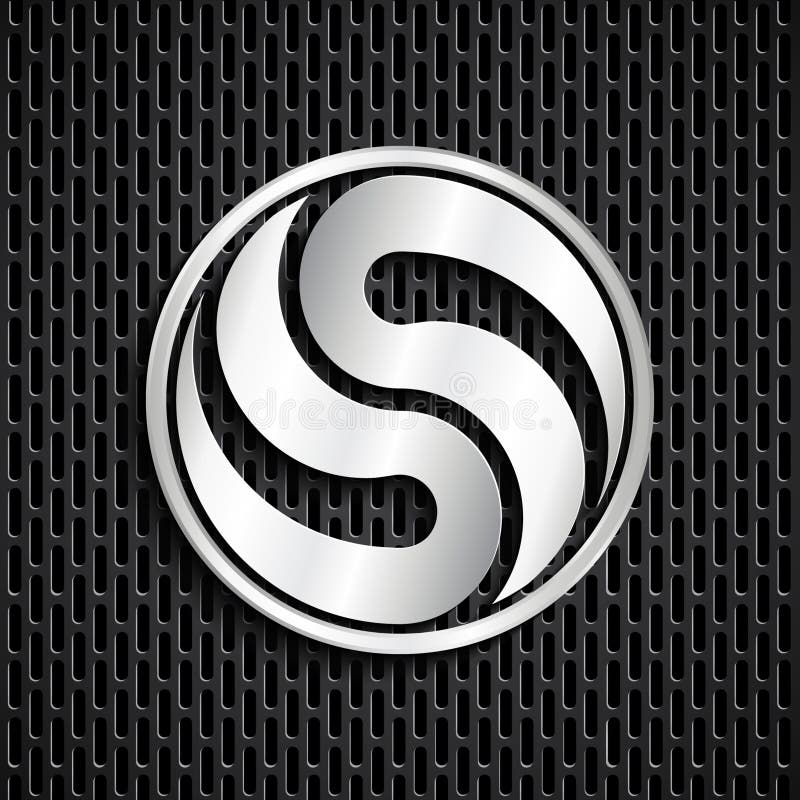 Silver Metal Circle Emblem on Dark Grid Background Stock Vector ...