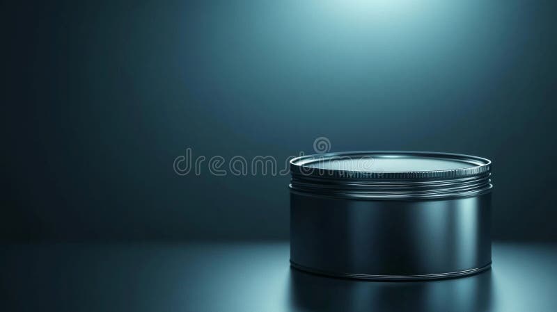 Silver Metal Container on Dark Blue Gradient Background with Studio ...