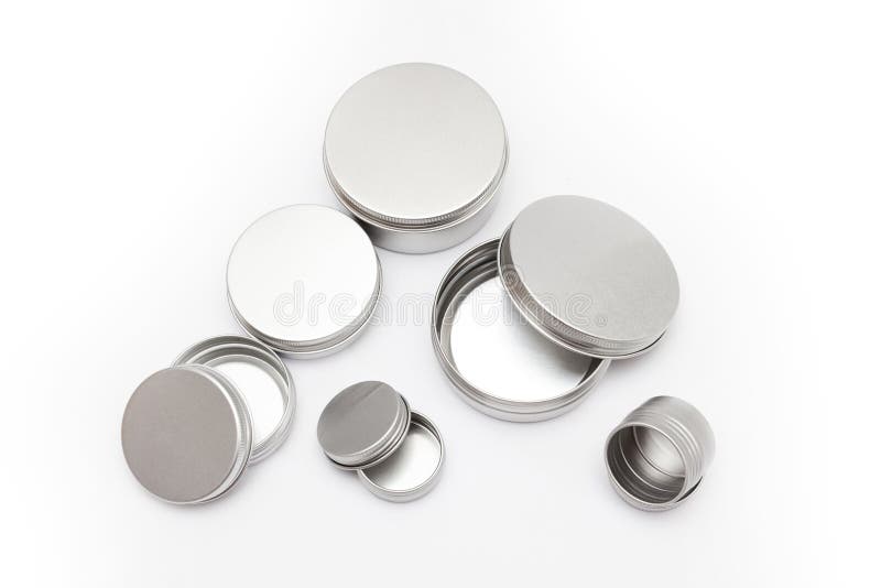 Silver Metal Containers for Cosmetics Stock Photo - Image of white ...