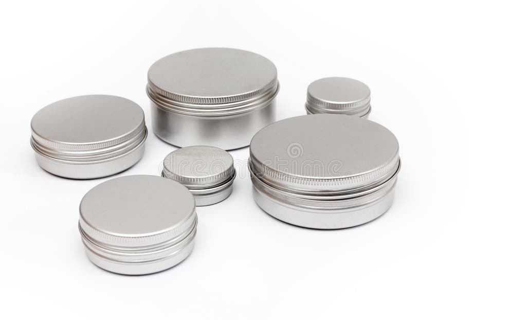 Silver Metal Containers for Cosmetics Stock Photo - Image of pack ...