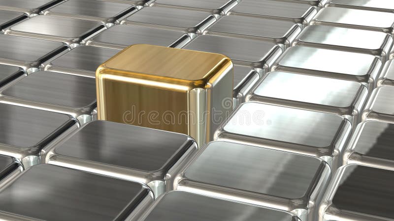 Silver Metal Cubes Background with Out Standing Golden Cube Stock ...