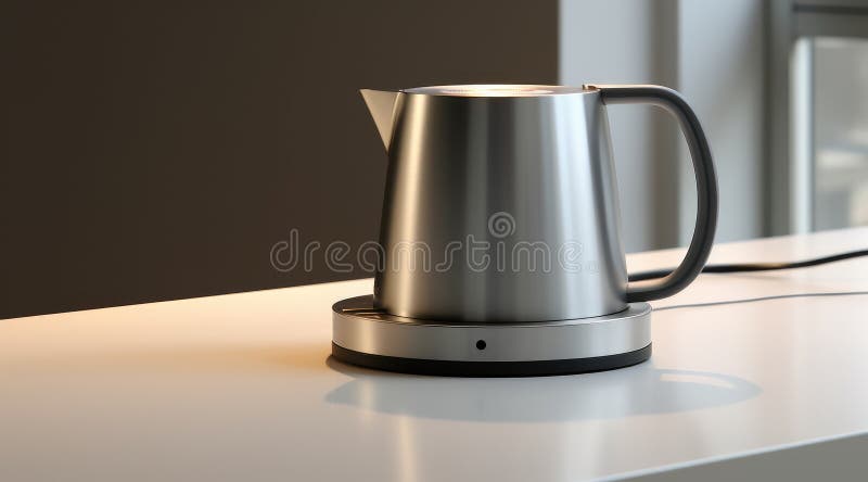 Silver Metal Electric Kettle for Boiling Water and Making Tea on a ...