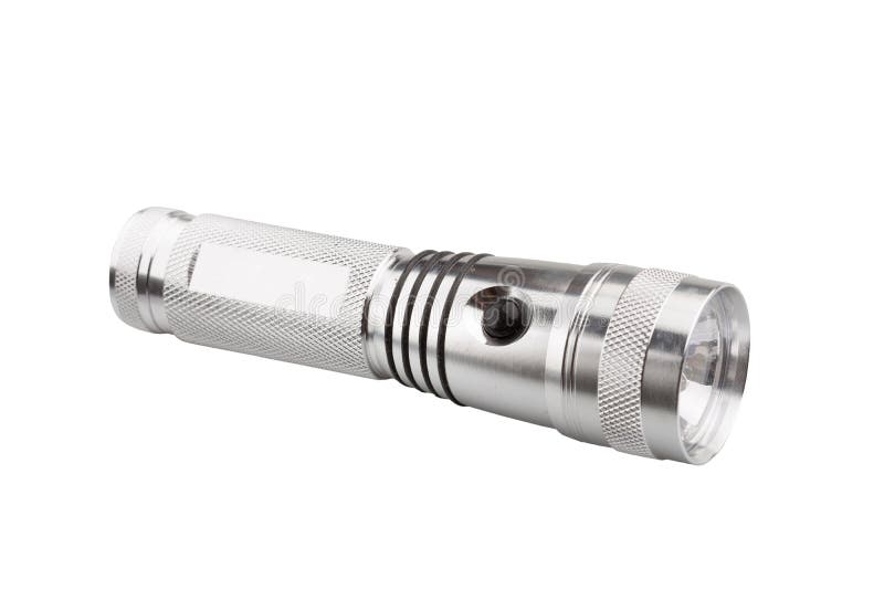 Silver metal flashlight stock photo. Image of electric - 128770494