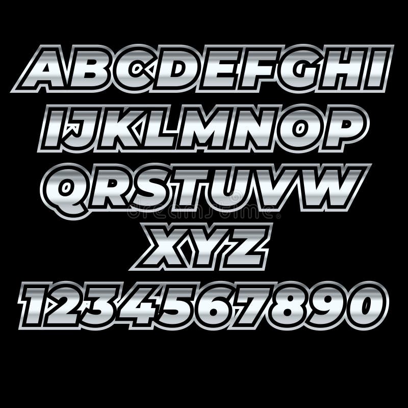 Silver Metal Font And Number Vector. Stock Vector - Illustration of ...