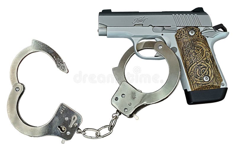 Silver 9mm Gun Handcuffed stock photo. Image of lethal - 312138062