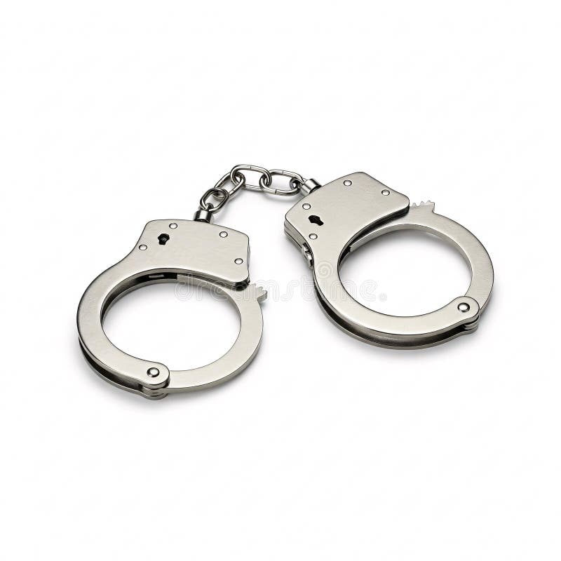 Silver Metal Handcuffs with a Chain, Isolated on a White Stock ...