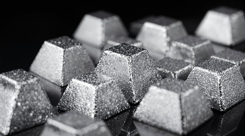 Shiny Silver Metal Ingots on Reflective Background, Generative Ai Stock ...