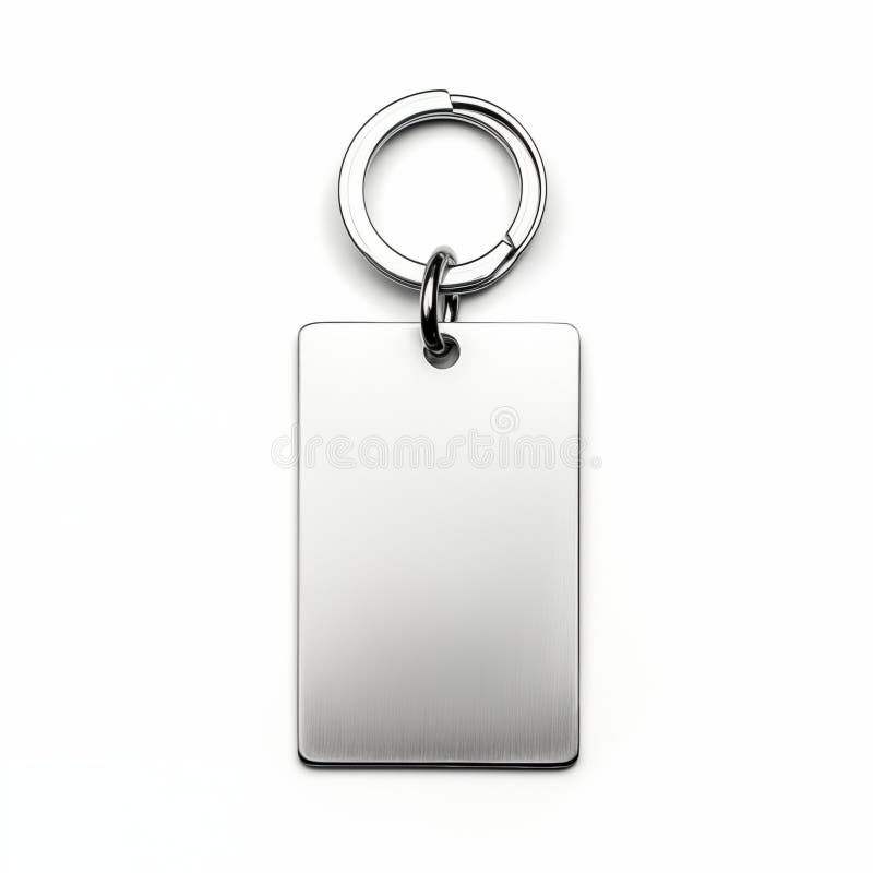 Silver Metal Keychain with Blank Rectangle Tag on White Background ...