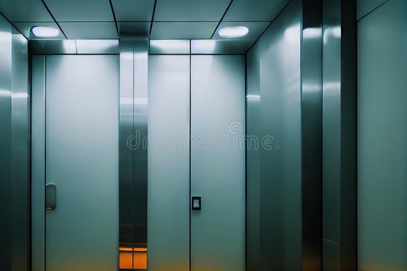 Silver Metal Lift Doors in Interior of Big House Stock Image - Image of ...