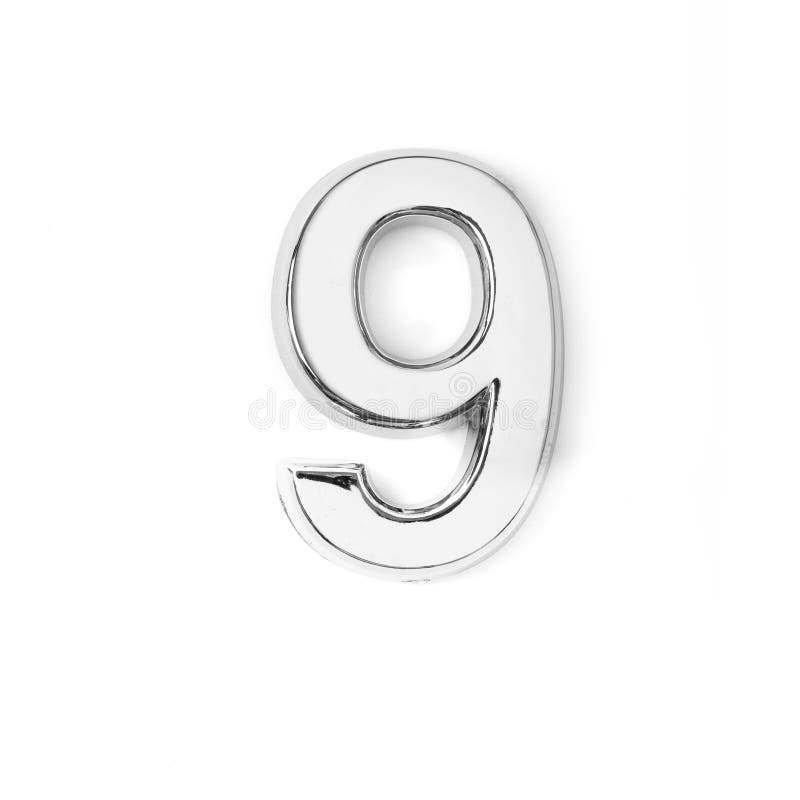 Silver Metal Number Nine on White Stock Image - Image of digit ...
