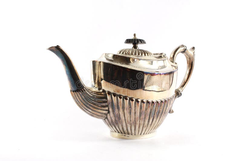 Silver Metal Ornate Tea Pot on White Background Stock Photo - Image of ...