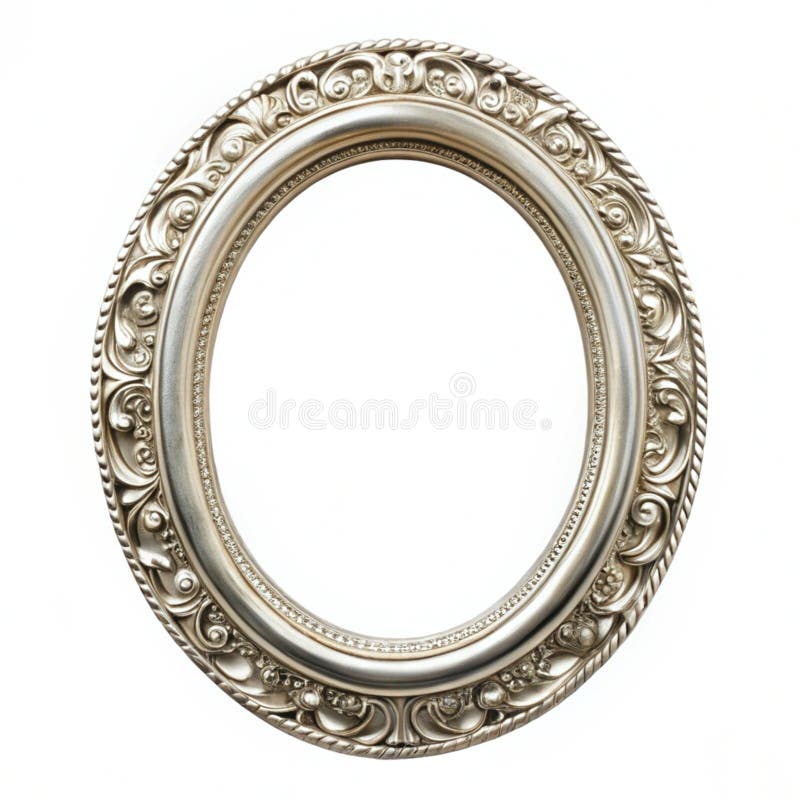 Silver Metal Oval Frame Isolated on White Background Stock Illustration ...