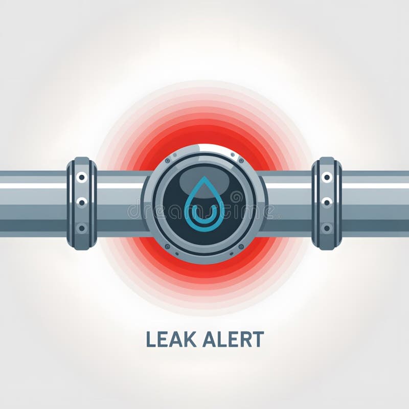 Silver Metal Pipe Leak Detection System Red Alert Water Drop Icon Smart ...