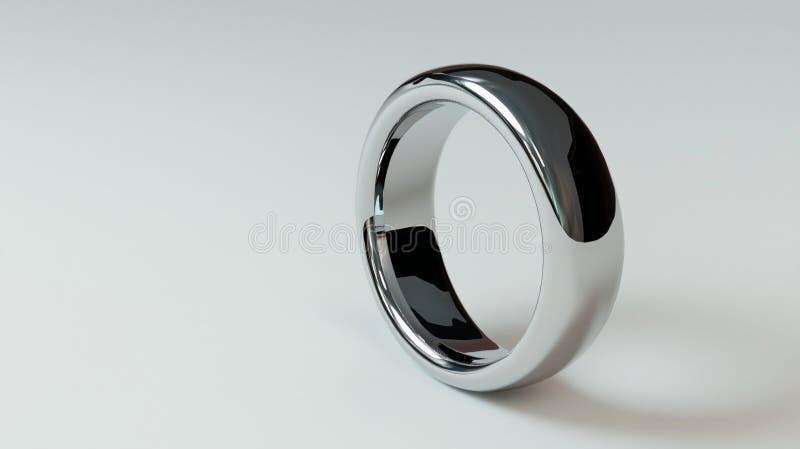Silver Metal Ring Against White Background with Reflective Surface ...