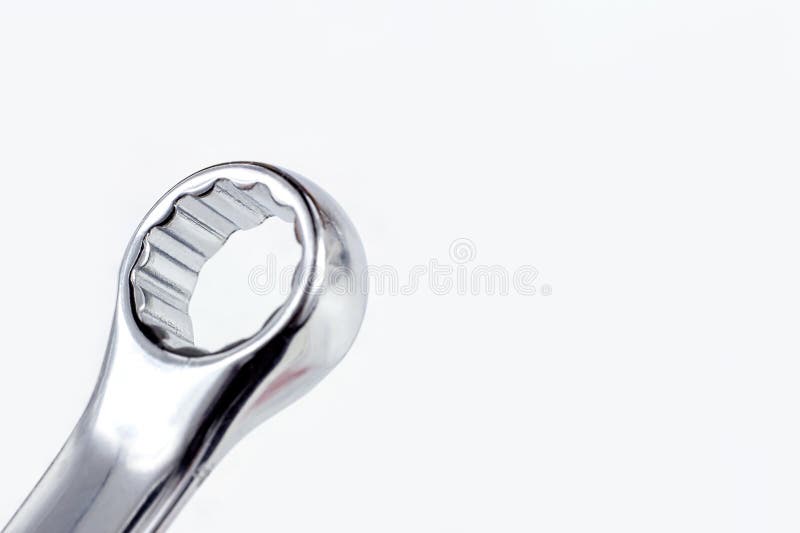 Silver Metal Ring Spanner for Maintenance Close Up on White Background ...