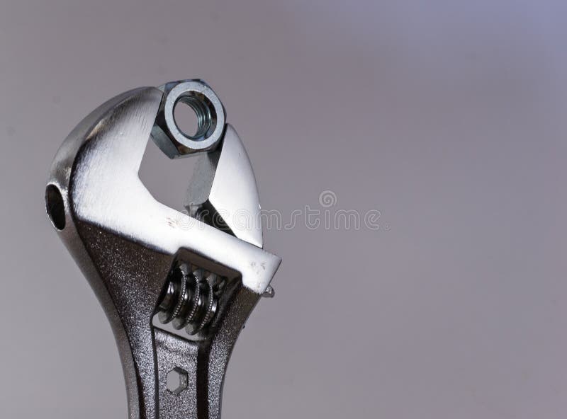 Silver Metal Spanner and Nut Stock Image - Image of equipment, bolt ...