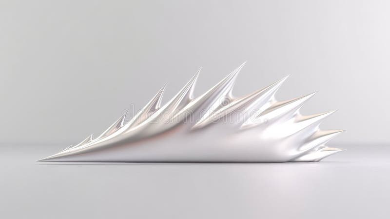 Silver Metallic Abstract Sculpture with Sharp Spikes on Minimalist ...