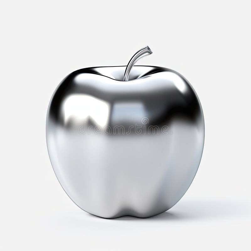 Silver Metallic Apple on White Background Stock Illustration ...